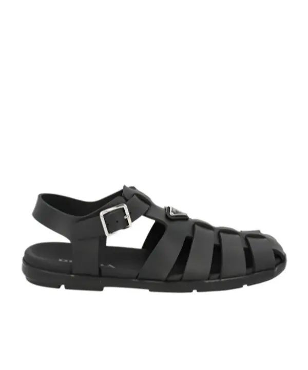 Prada Logo Plaque Round-toe Sandals