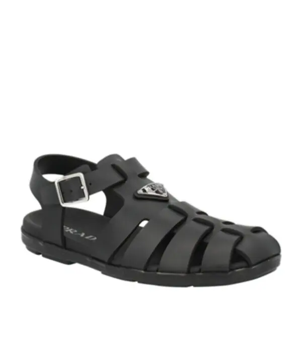 Prada Logo Plaque Round-toe Sandals