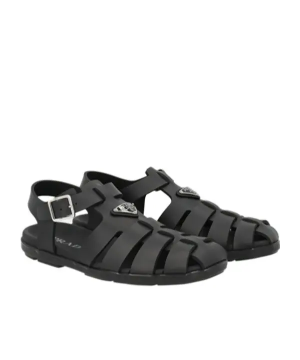 Prada Logo Plaque Round-toe Sandals