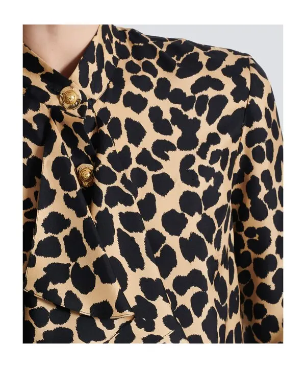 Balmain Leopard Print Ruffle Shirt - Black