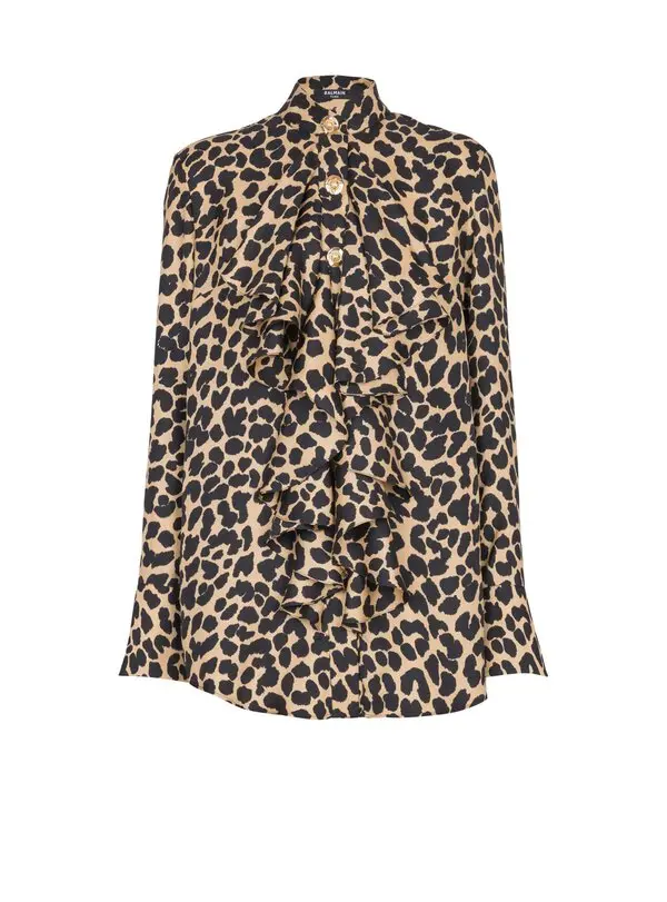 Balmain Leopard Print Ruffle Shirt - Black
