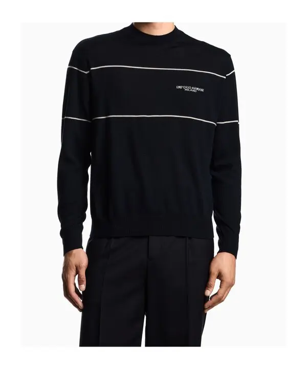 Emporio Armani Striped Wool Sweater - Blue