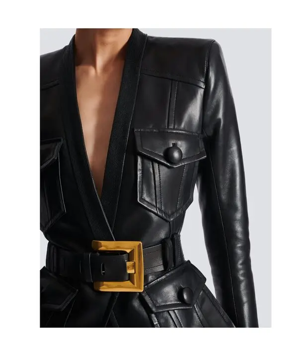 Balmain 1-button Belted Leather Jacket