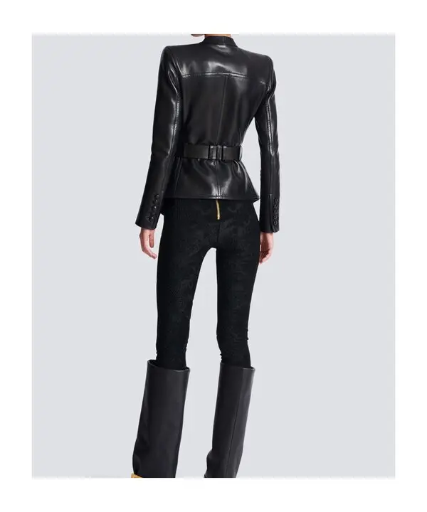 Balmain 1-button Belted Leather Jacket - Black