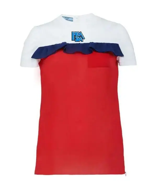 Prada Color-blocked Ruffled T-shirt