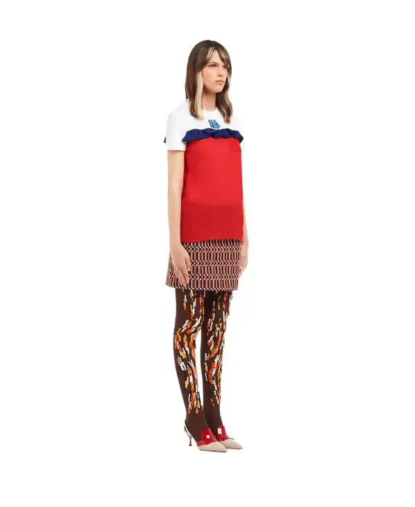 Prada Color-blocked Ruffled T-shirt