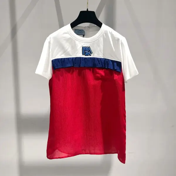 Prada Color-blocked Ruffled T-shirt