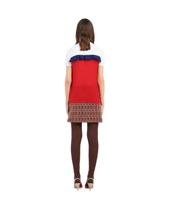 Prada Color-blocked Ruffled T-shirt