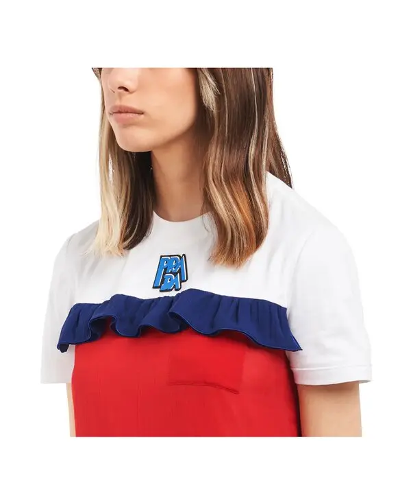 Prada Color-blocked Ruffled T-shirt