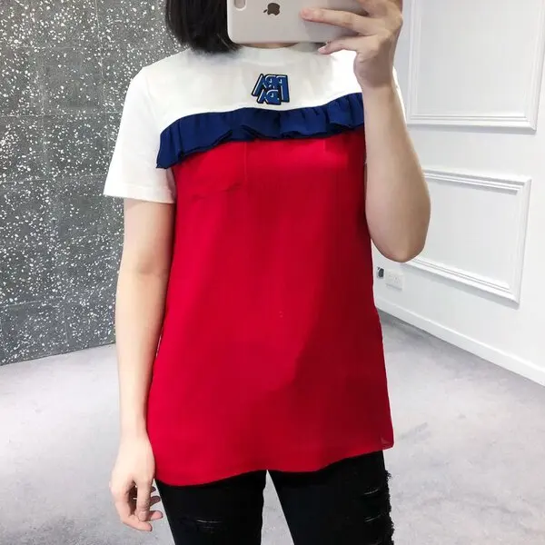 Prada Color-blocked Ruffled T-shirt