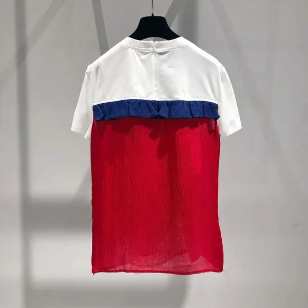 Prada Color-blocked Ruffled T-shirt
