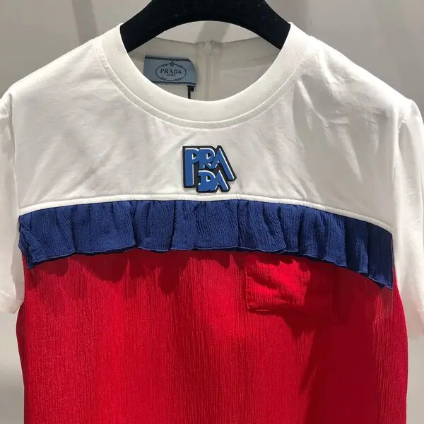 Prada Color-blocked Ruffled T-shirt