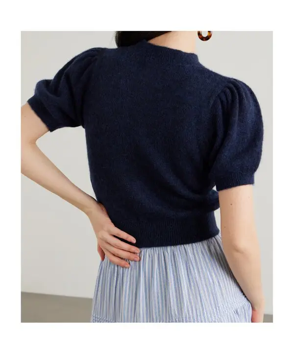 DÔEN Short Sleeve Button Front Cardigan - Navy