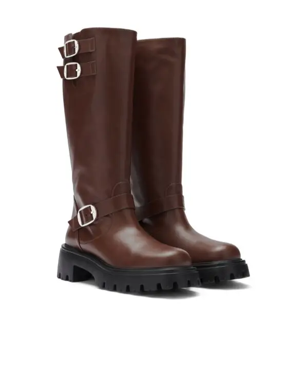 STUART WEITZMAN Thick-heeled Boots" Knee-high Buckled Lug Sole Boots