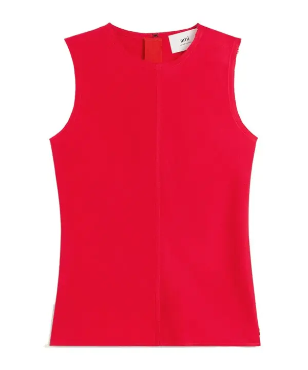 Ami Sleeveless Crewneck Top - Red