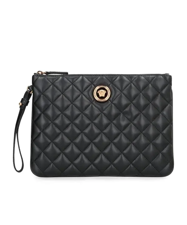 Versace Quilted Zipped Clutch Bag - Black