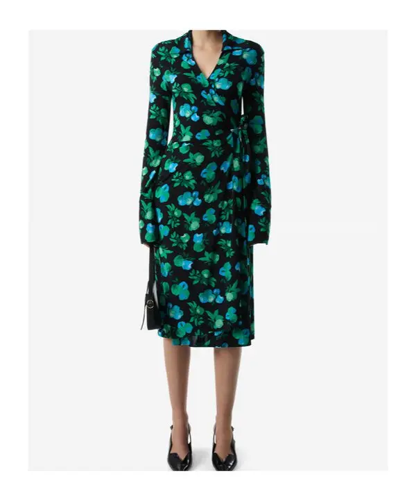 Coperni Floral Print Long Sleeve V-neck Wrap Dress - Black