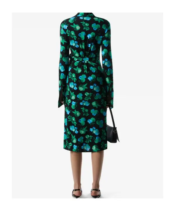 Coperni Floral Print Long Sleeve V-neck Wrap Dress - Black