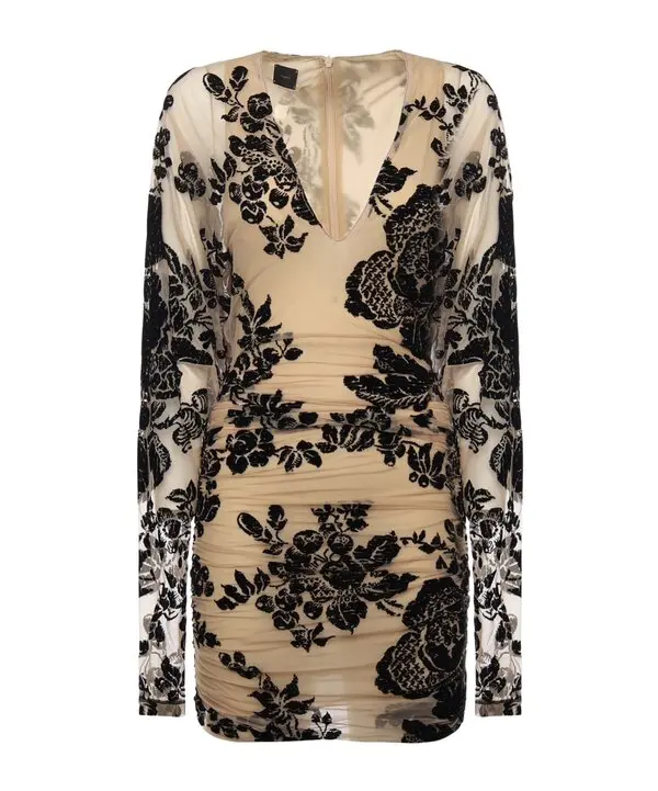 Pinko Roulette Lace Detailed Long-sleeve Dress - Black