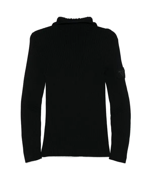 Prada Long-sleeved Ribbed Sweater With Hood - Black