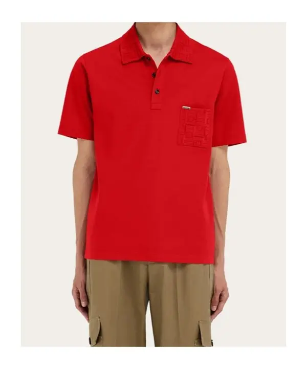FERRAGAMO Logo Plaque Polo Shirt - Red