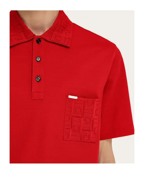 FERRAGAMO Logo Plaque Polo Shirt - Red