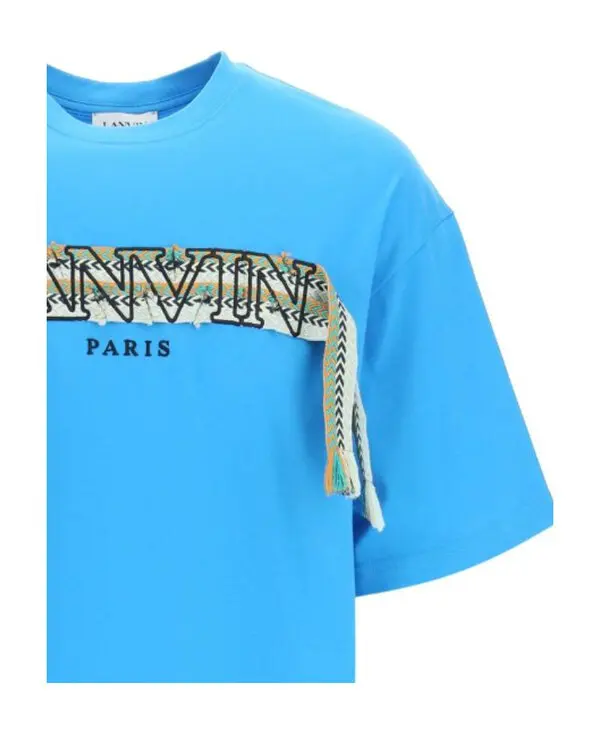 LANVIN Tassel Embroidered-logo T-shirt - Blue