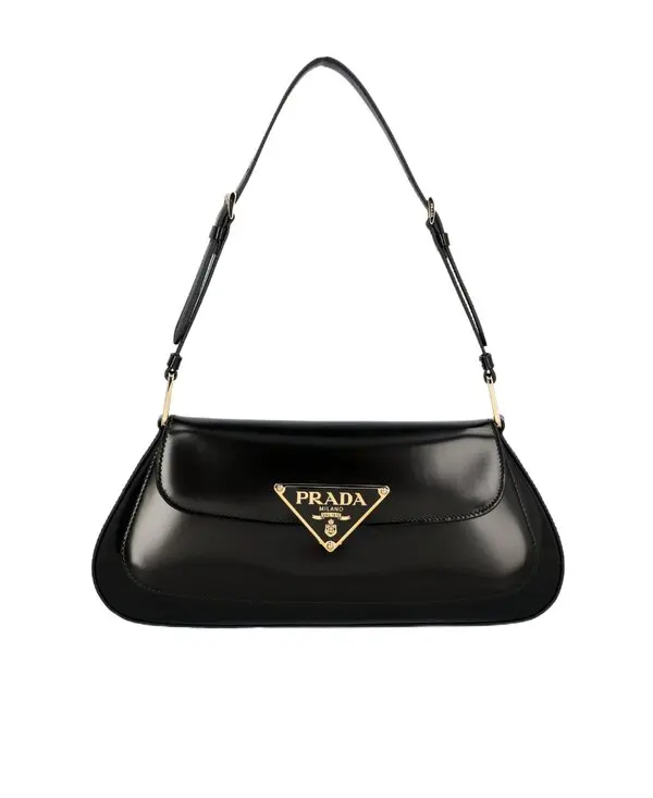 Prada Cleo Shoulder Bag With Logo Plaque - Black