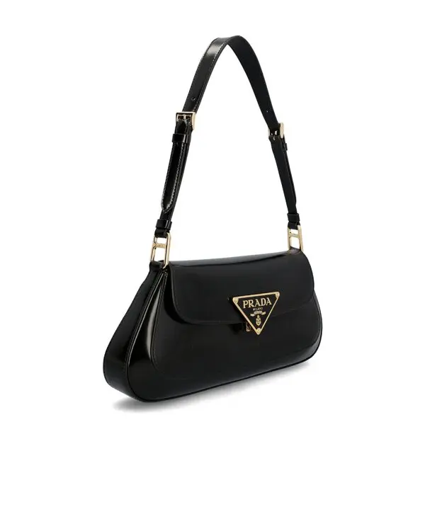 Prada Cleo Shoulder Bag With Logo Plaque - Black