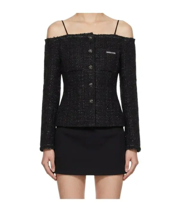 Marissa Chiara Off-the-shoulder Houndstooth Jacket