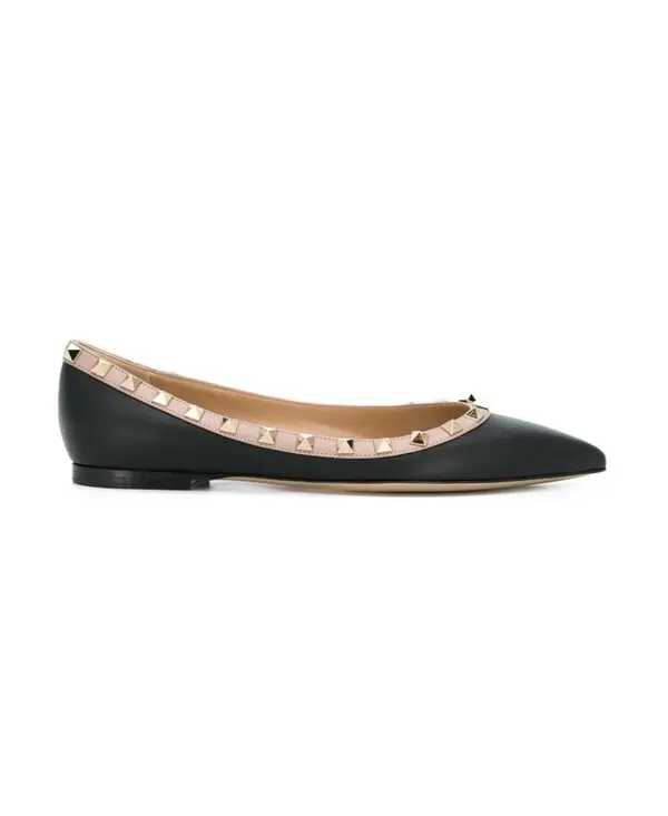 Valentino Garavani Rockstud Pointed Toe Flats - Black