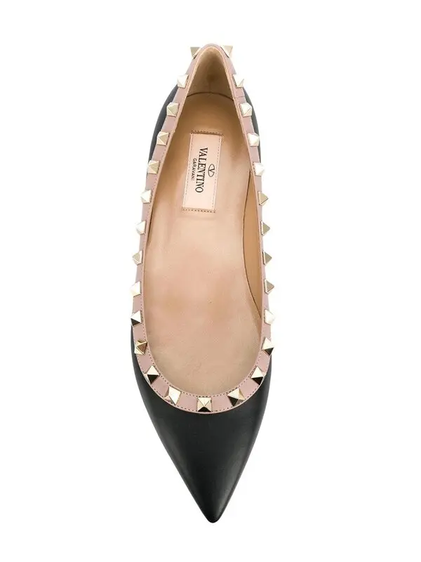 Valentino Garavani Rockstud Pointed Toe Flats - Black