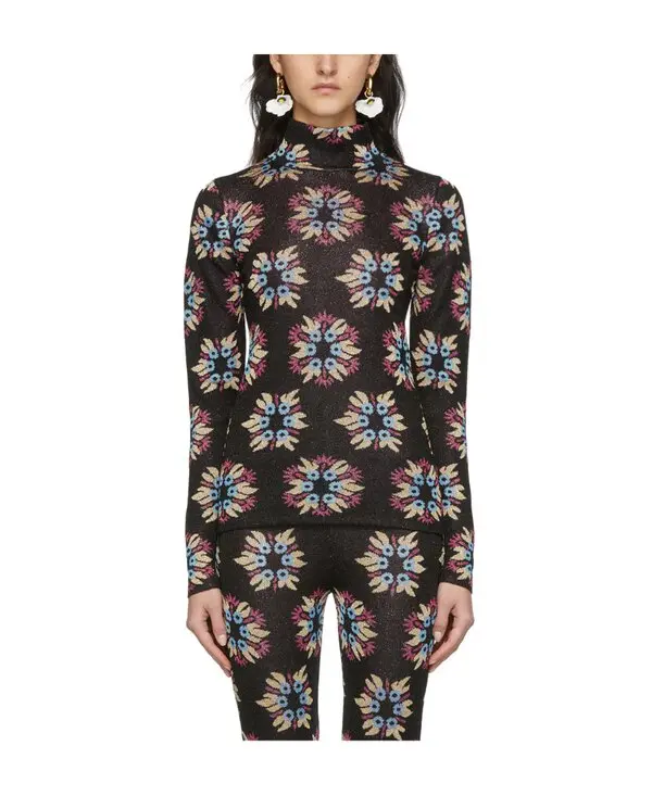 Rabanne Printed Jacquard Knit Turtleneck Pullover