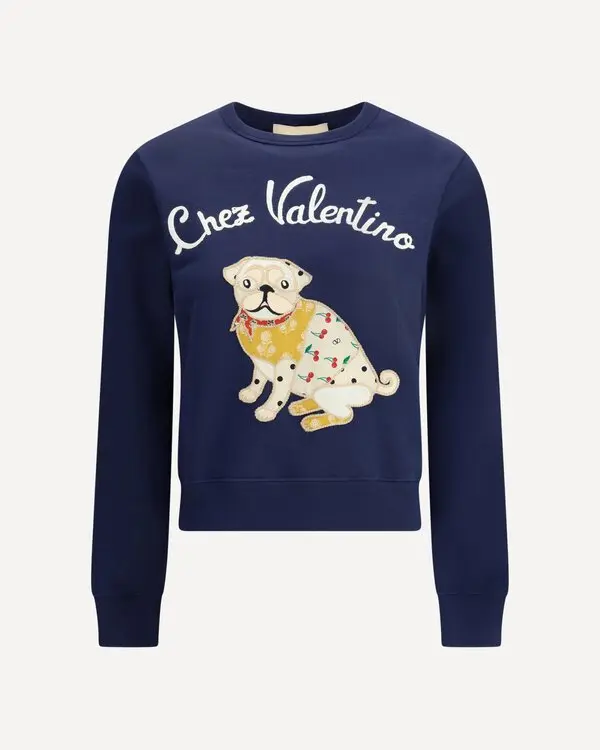 Valentino Garavani Embroidered Cotton Crewneck Sweatshirt - Indaco
