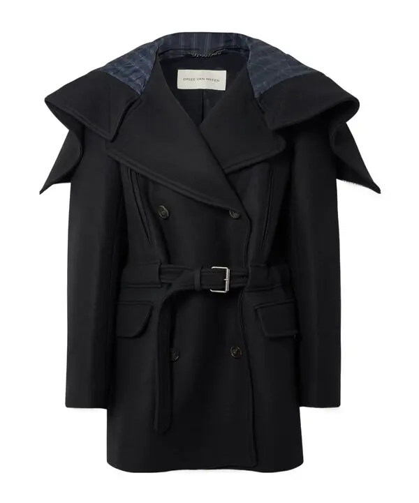 Dries Van Noten Belted Hooded Double-breasted Coat