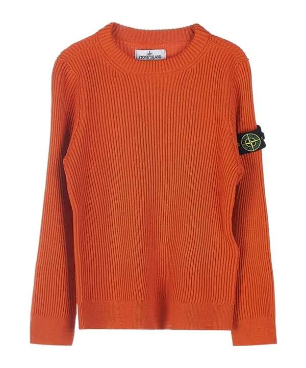Stone Island Ribbed-knit Jumper With Logo Patch - Orange