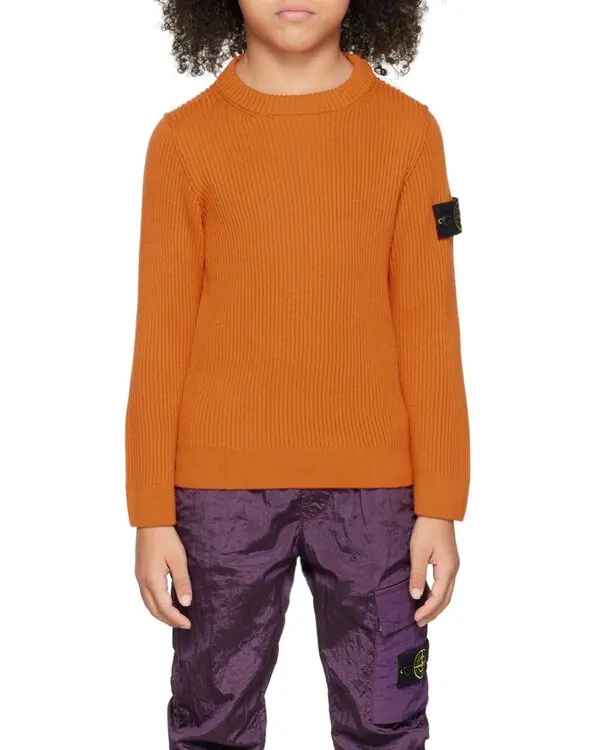 Stone Island Ribbed-knit Jumper With Logo Patch - Orange