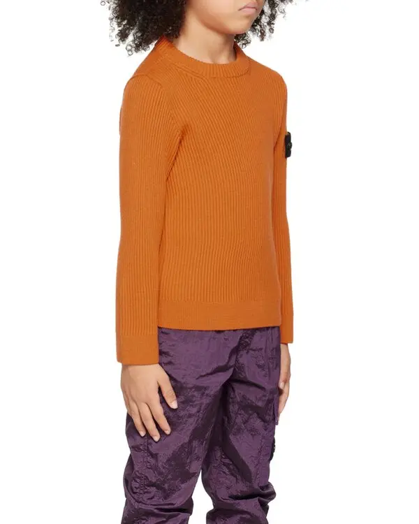 Stone Island Ribbed-knit Jumper With Logo Patch - Orange