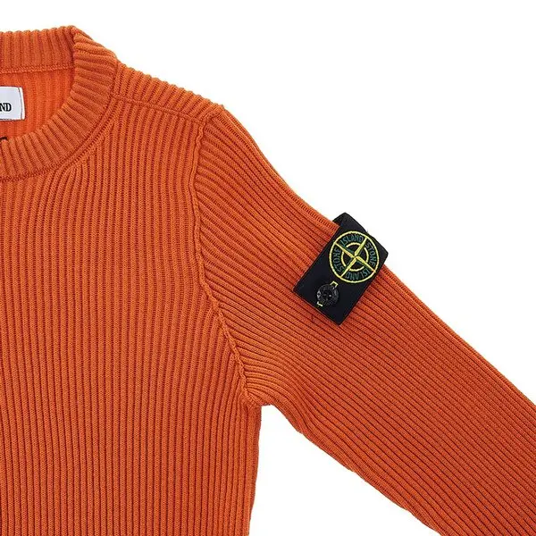 Stone Island Ribbed-knit Jumper With Logo Patch - Orange