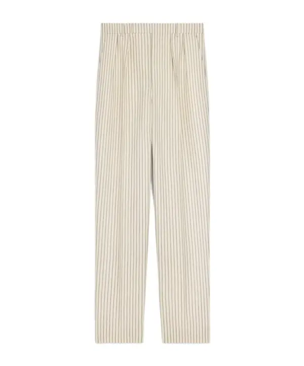Celine Striped Wool Gabardine High Waist Straight Leg Pants - Vanilla/black