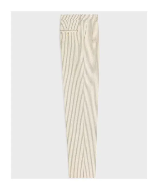 Celine Striped Wool Gabardine High Waist Straight Leg Pants - Vanilla/black