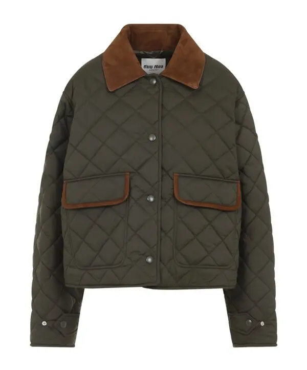 Miu Miu Quilted Technical Pongé Blouson Jacket - Green