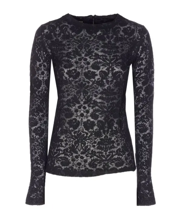 Pinko Long-sleeved Lace Crewneck Top