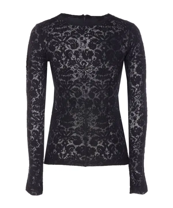 Pinko Long-sleeved Lace Crewneck Top