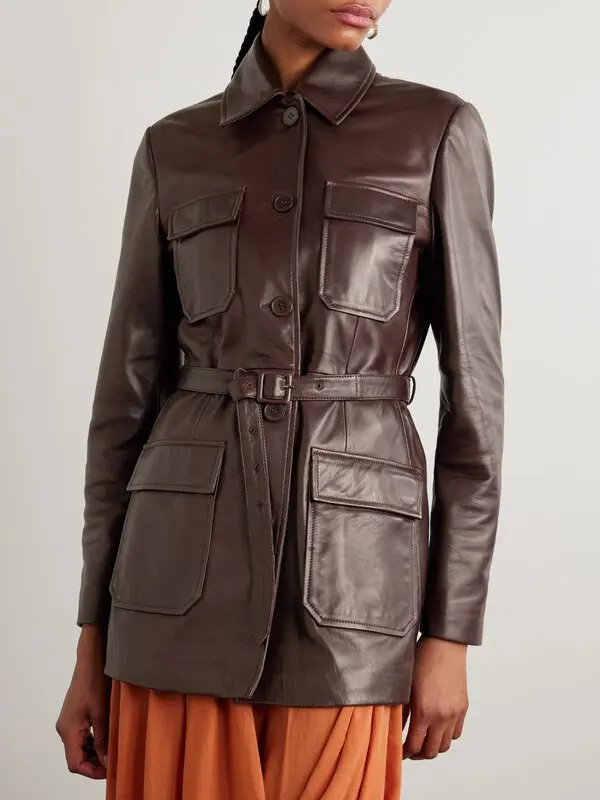 Nour Hammour Long-sleeved Leather Jacket
