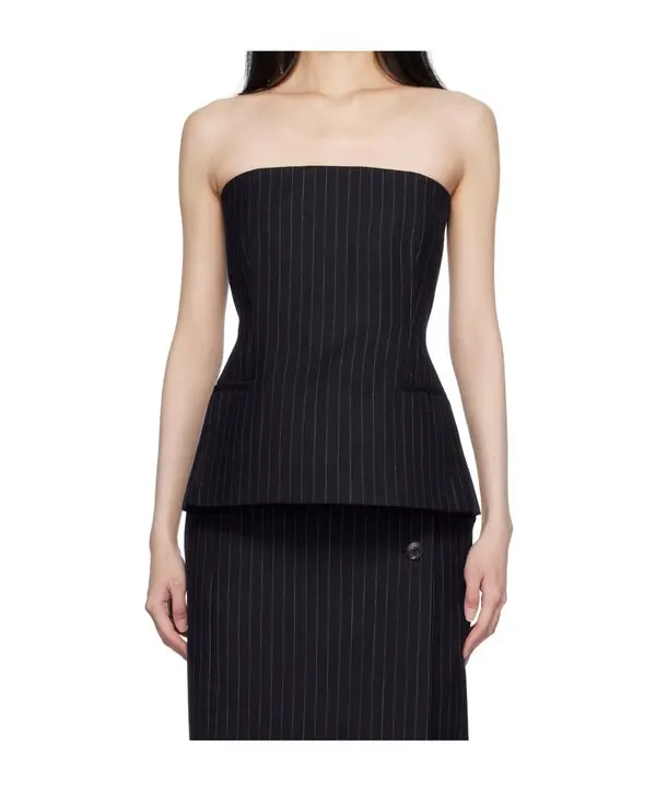 Co Navy Pinstripe Bustier Top