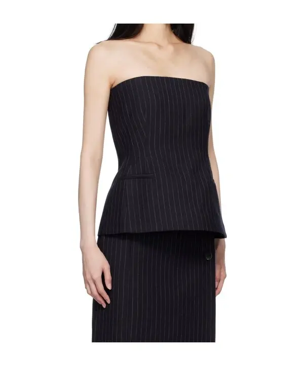 Co Navy Pinstripe Bustier Top