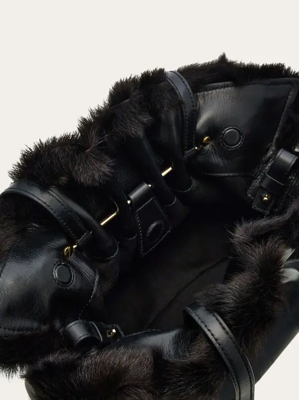 FERRAGAMO Small Gathered Detail Handbag With Fur Trim