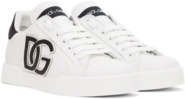 Dolce & Gabbana Portofino Logo Patch Lace-up Sneakers - White