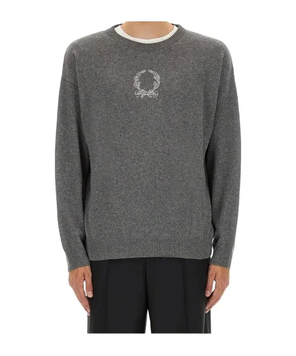 Moschino Laurel Crown Embroidered Crewneck Pullover - Gray